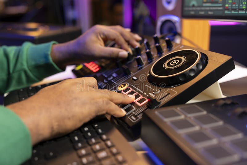 Audio Technician Mixing and Mastering Songs on a Console in Home Studio ...