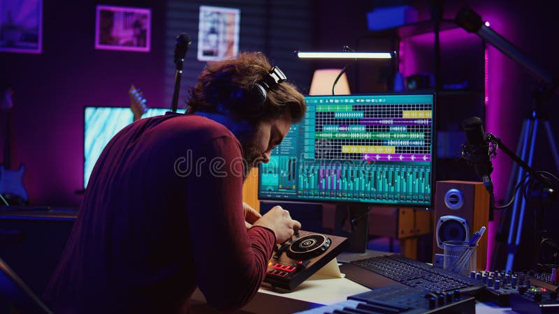 Audio Technician Mixing and Mastering Songs on Daw Software Stock Image ...