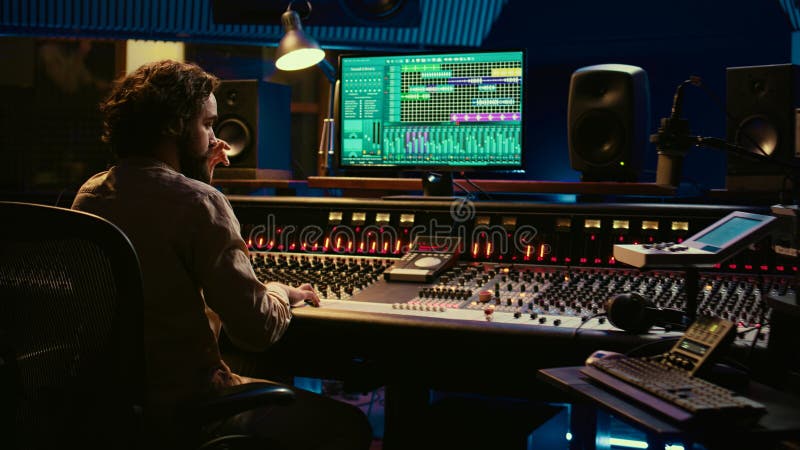 Audio Technician Uses Mixing and Mastering Techniques in Studio Stock ...