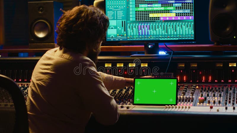 Audio Technician Working with Music Recording Software and Editing ...