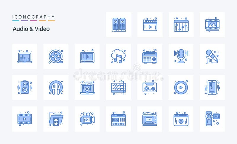 25 Audio and Video Blue Icon Pack Stock Vector - Illustration of sound ...