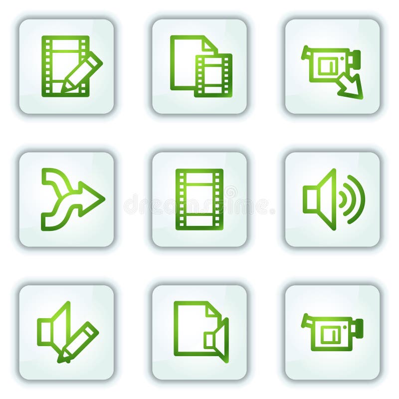 Audio Video Edit Web Icons, White Square Buttons Stock Vector ...