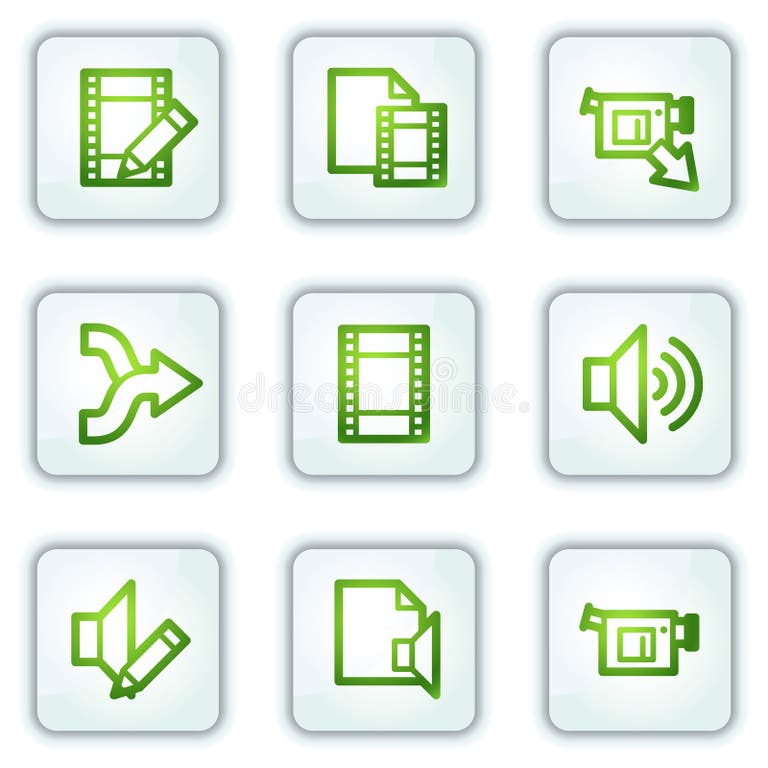 Audio Video Edit Web Icons, White Square Buttons Stock Vector ...