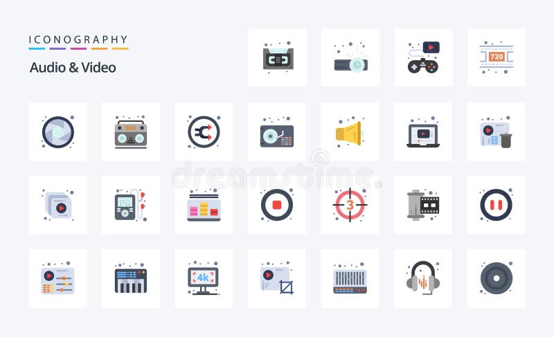 25 Audio and Video Flat Color Icon Pack Stock Vector - Illustration of ...