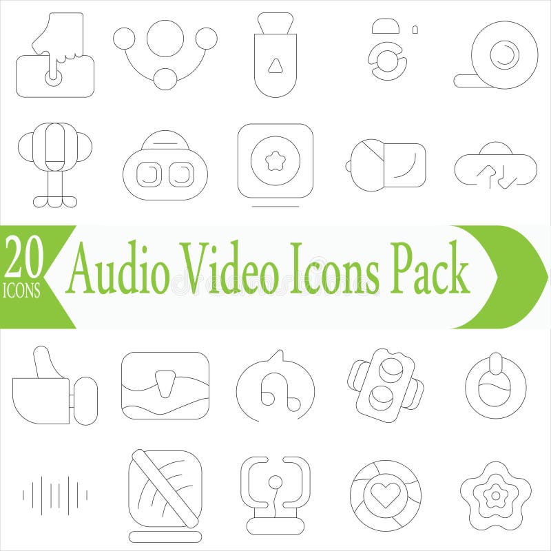 Audio Video Icons Pack. Thin Line Icons Set. Flat Icon Collection Set ...
