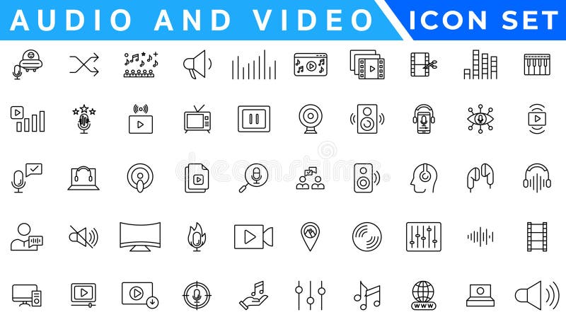 Audio Video Icons Pack. Thin Line Icons Set. Flat Icon Collection Set ...