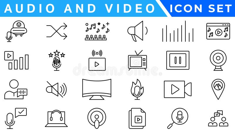 Audio Video Icons Pack. Thin Line Icons Set. Flat Icon Collection Set ...