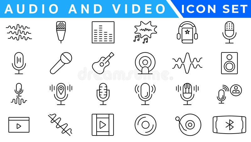 Audio Video Icons Pack. Thin Line Icons Set. Flat Icon Collection Set ...