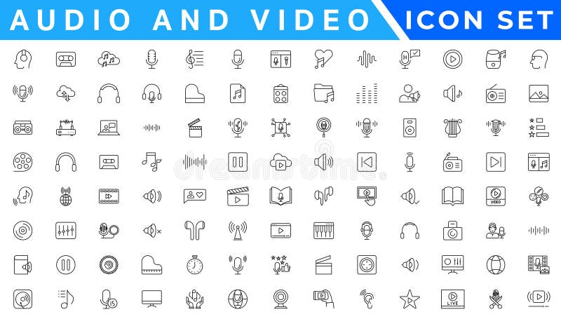 Audio Video Icons Pack. Thin Line Icons Set. Flat Icon Collection Set ...