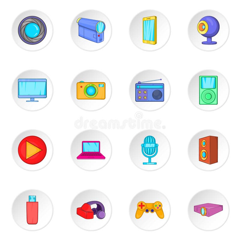 Audio and Video Icons Set, Cartoon Style Stock Vector - Illustration of ...