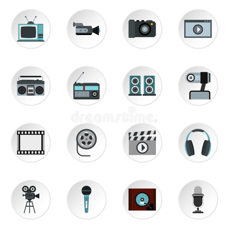 Audio and Video Icons Set, Flat Style Stock Vector - Illustration of ...