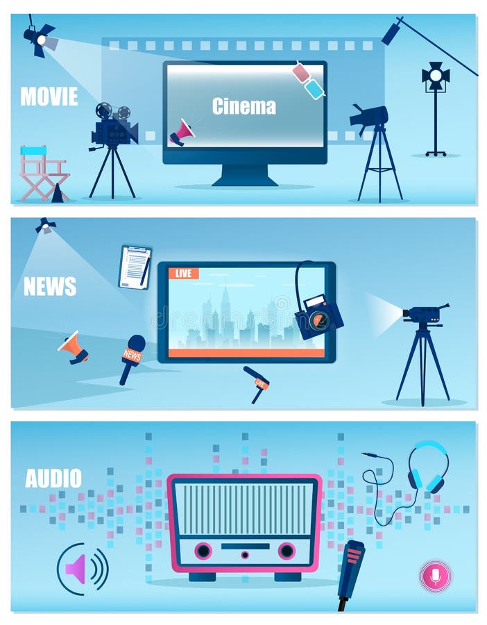 Audio, Video and News Content Creation Process Stock Vector ...