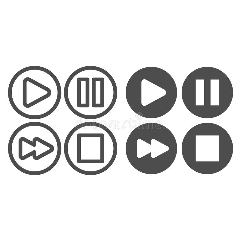 Audio or Video Player Control Buttons Line and Solid Icon. Navigation ...