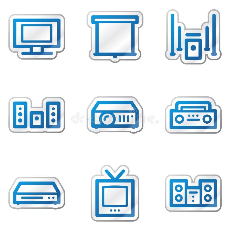 Internet Web Icons, Blue Contour Sticker Series Stock Vector ...