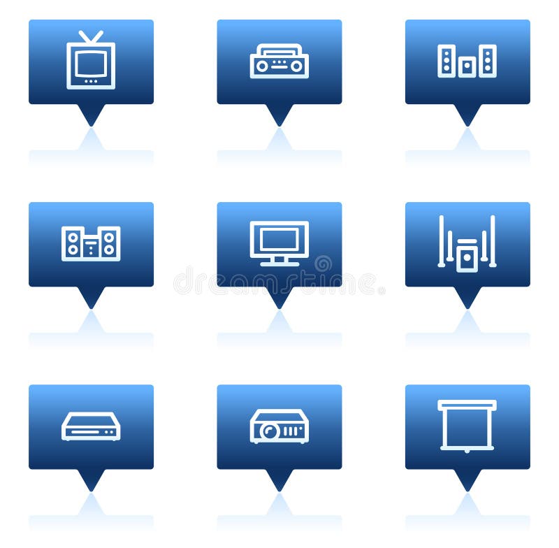 Audio Video Web Icons, Blue Speech Bubbles Series Stock Illustration ...