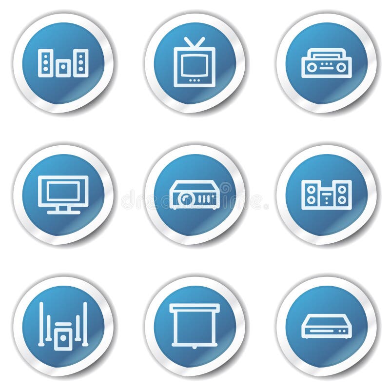 Audio Video Web Icons, Blue Sticker Series Stock Vector - Illustration ...