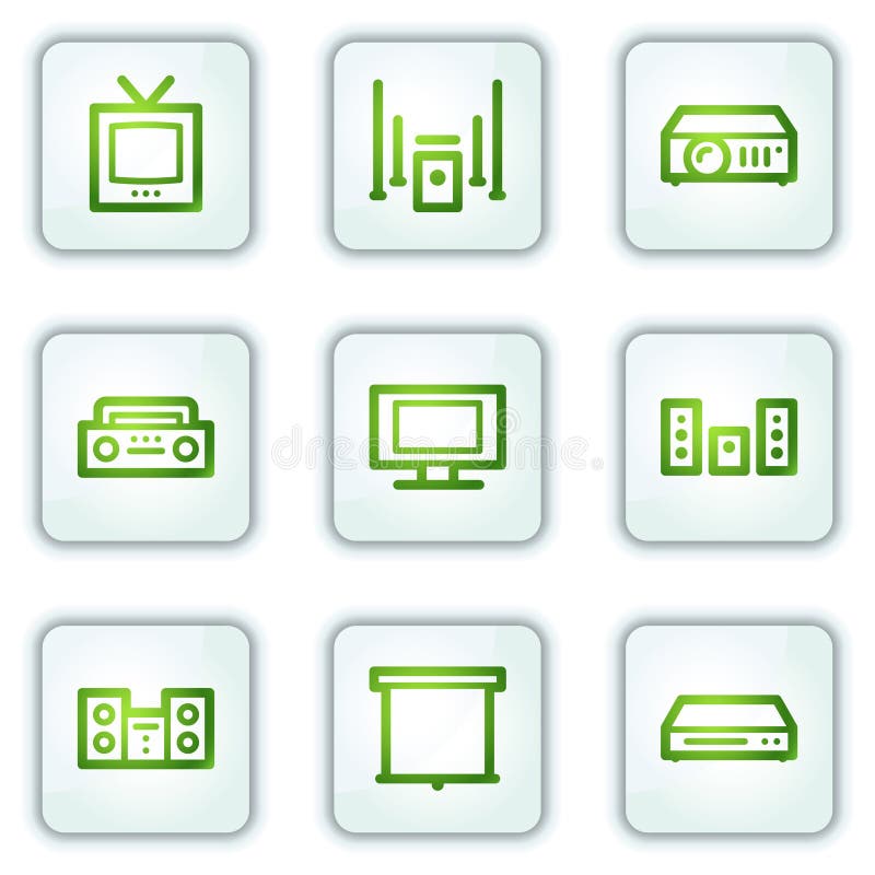 Audio Video Web Icons, White Square Buttons Series Stock Vector ...