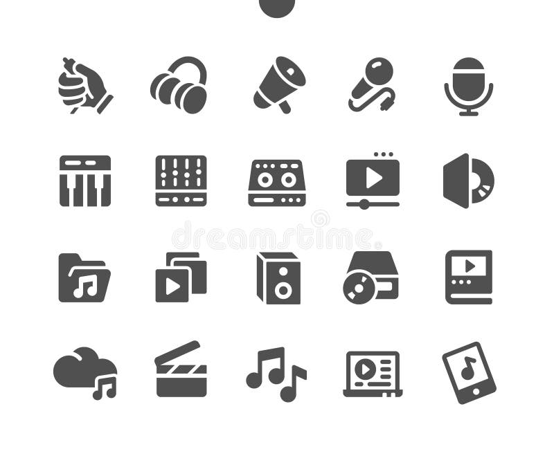 Audio Video Well-crafted Pixel Perfect Vector Solid Icons Stock Vector ...