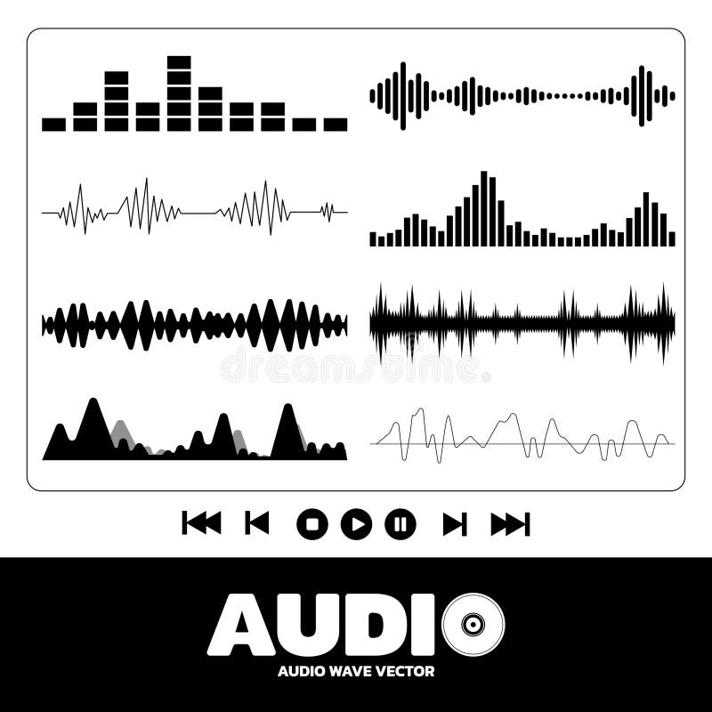 Audio Wave Elements Vector Design, Black Recording Waveform, Beat ...