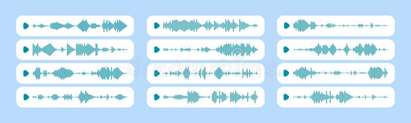Audio Waveform Collection on Blue Background with Play Buttons Stock ...