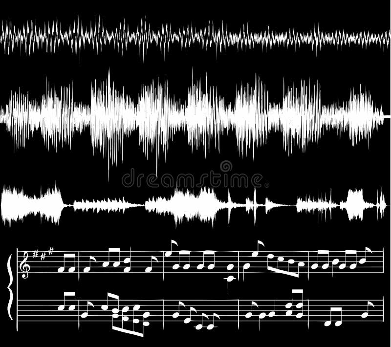 Audio Waveforms, Music Notes Stock Vector - Illustration of melody ...