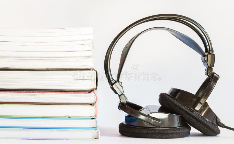 Books Stack and Headset with a Microphone Isolated Stock Image - Image ...