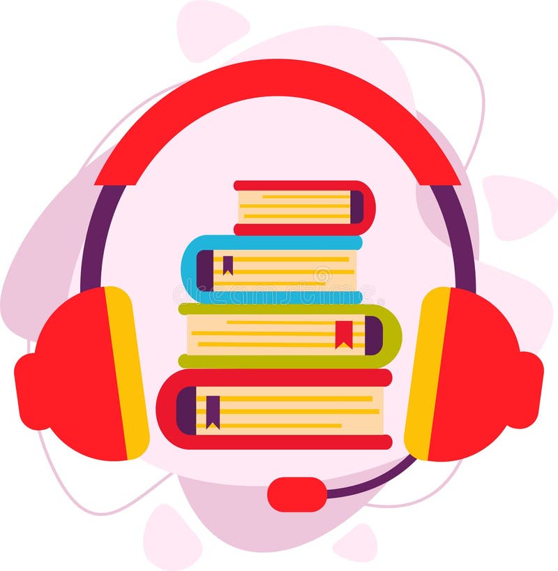 Audiobook Concept. a Stack of Books with Headphones Stock Vector ...