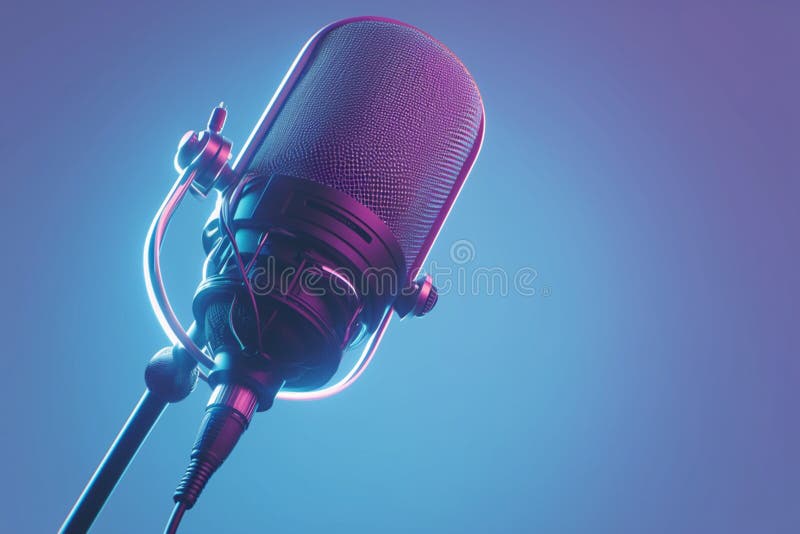 Audiovisual Impact 3D Rendering of Studio Microphone Banner with Neon ...