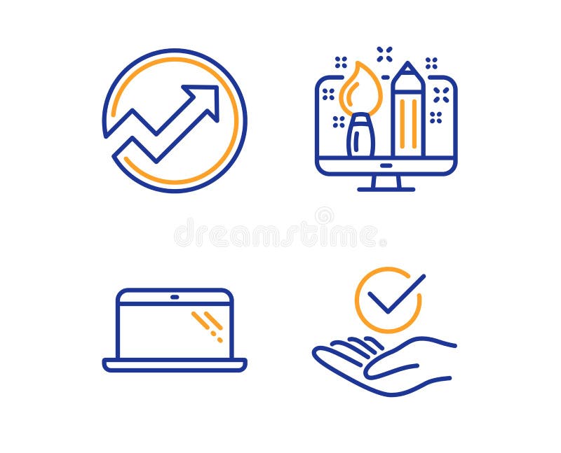 Audit, Creative Design and Laptop Icons Set. Approved Sign. Arrow Graph, Designer, Computer ...