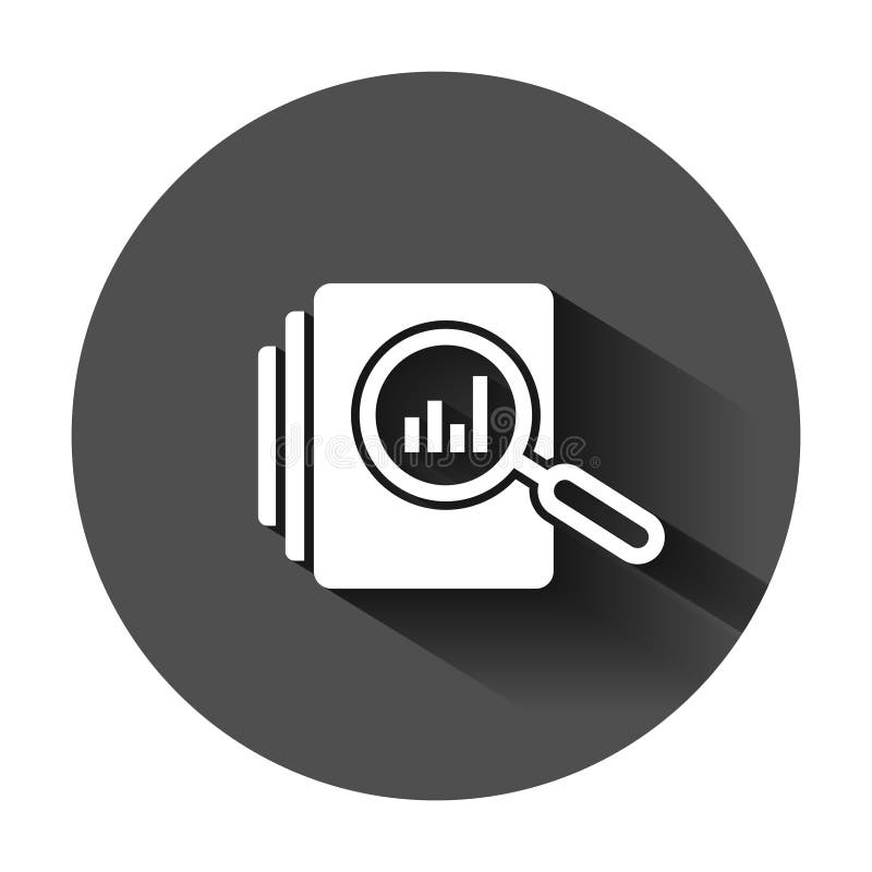 Audit Document Icon in Flat Style. Result Report Vector Illustration on Black Round Background ...