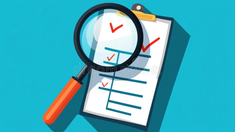Audit Icon Featuring Magnifying Glass and Checklist in Flat Vector ...