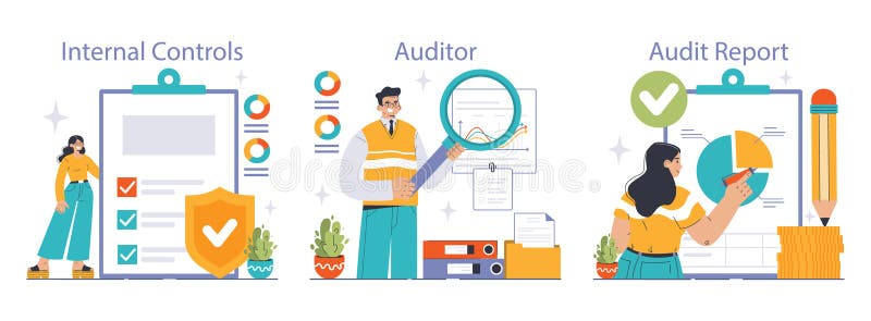Audit Process Set. Flat Vector Illustration. Stock Vector ...