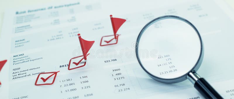 Audit Processes Magnifying Glass Over Financial Statements Checkmarks ...