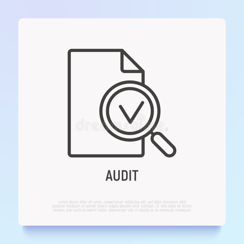 Audit Thin Line Icon: Magnifier with Mark on Document. Modern Vector ...