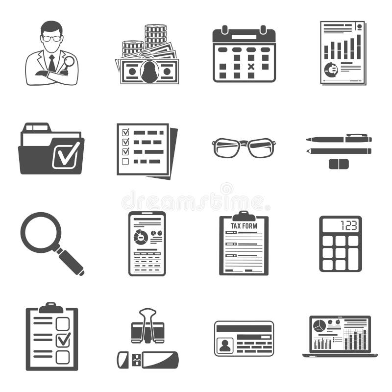 Auditando, Impuesto, Iconos Que Consideran Fijados Ilustración del ...