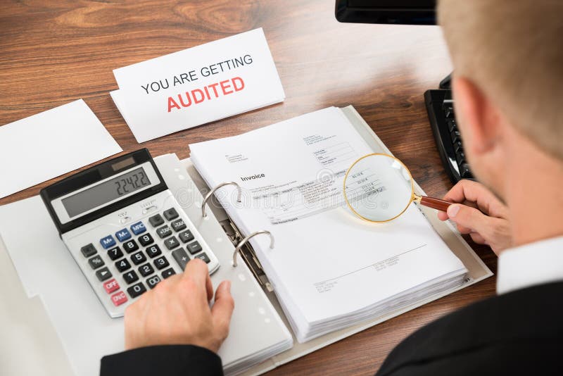 Auditor Checking Invoice Using Magnifying Glass Stock Image - Image of ...