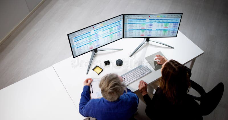 Auditor Employees and Data Analyst Stock Photo - Image of monitor ...