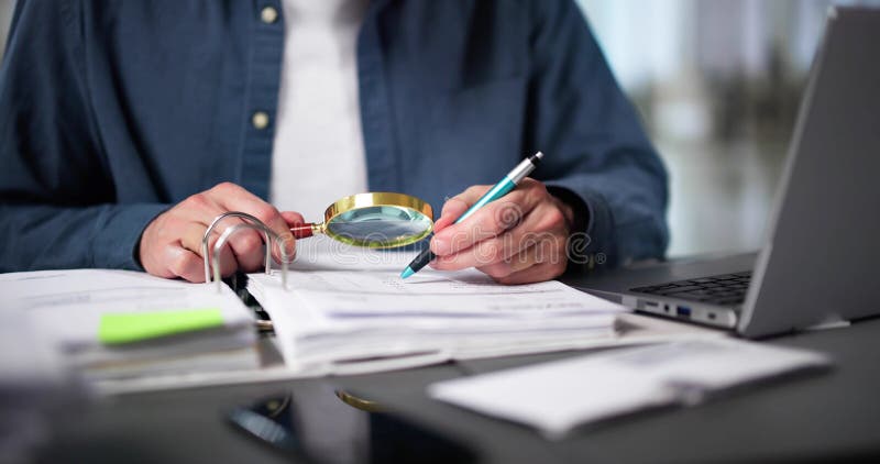 Auditor Using Magnifying Glass for Audit Stock Image - Image of paper ...
