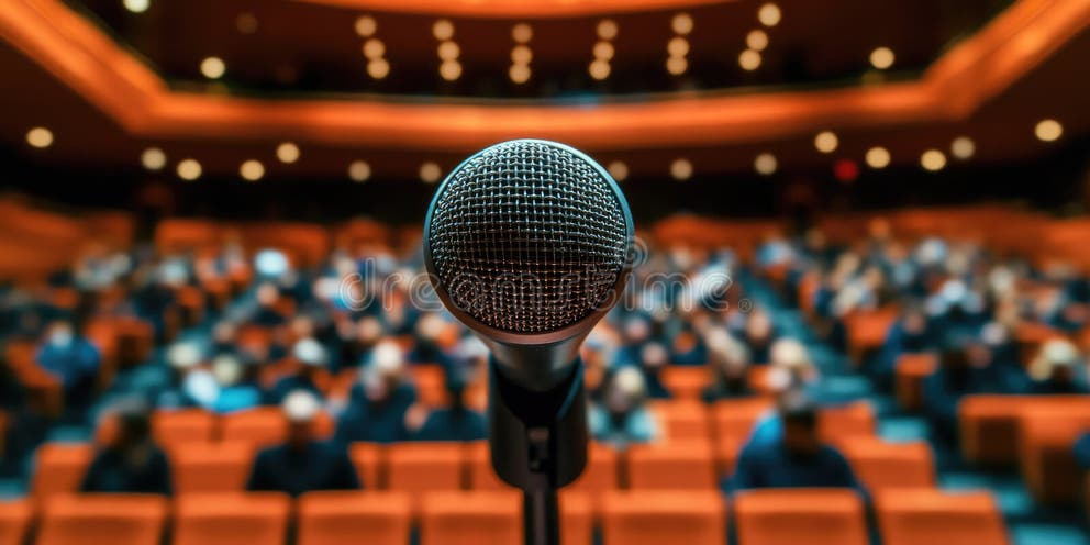 Auditorium Crowd with Microphone Stock Photo - Image of event ...