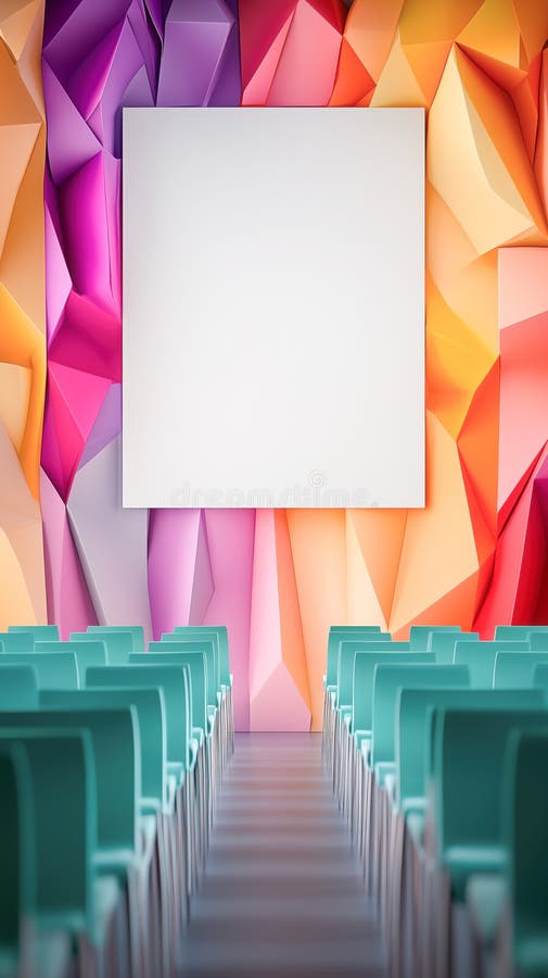 Auditorium Layout Chairs White Screen Colourful Backdrop Announcement ...