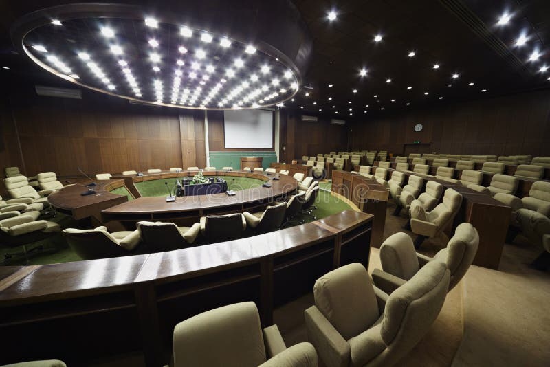 Auditorium with Rows of Seats and Tables Stock Photo - Image of ...