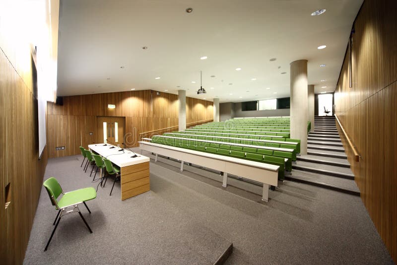 Auditorium with Rows of Seats and Tables Stock Image - Image of ...