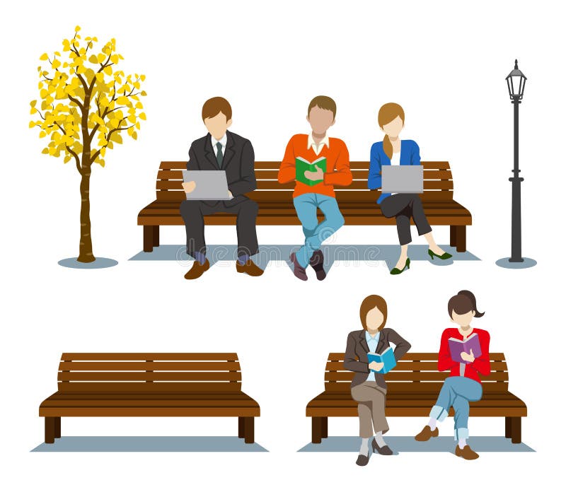 Auf Der Bank Sitzend, Verschiedene Leute Vektor Abbildung ...