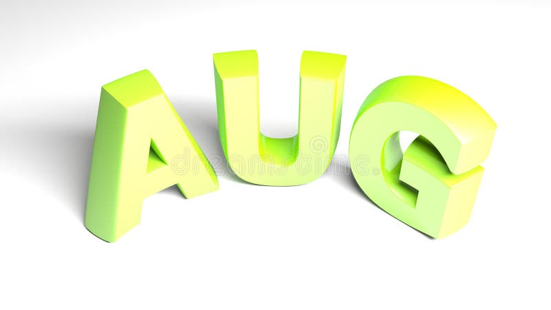 AUG for August Green Write Isolated on White Background - 3D Rendering ...
