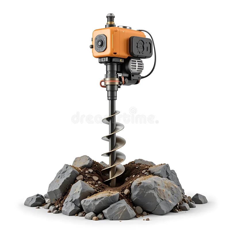 Auger Drilling into Ground with Rocks and Soil for Construction Task ...