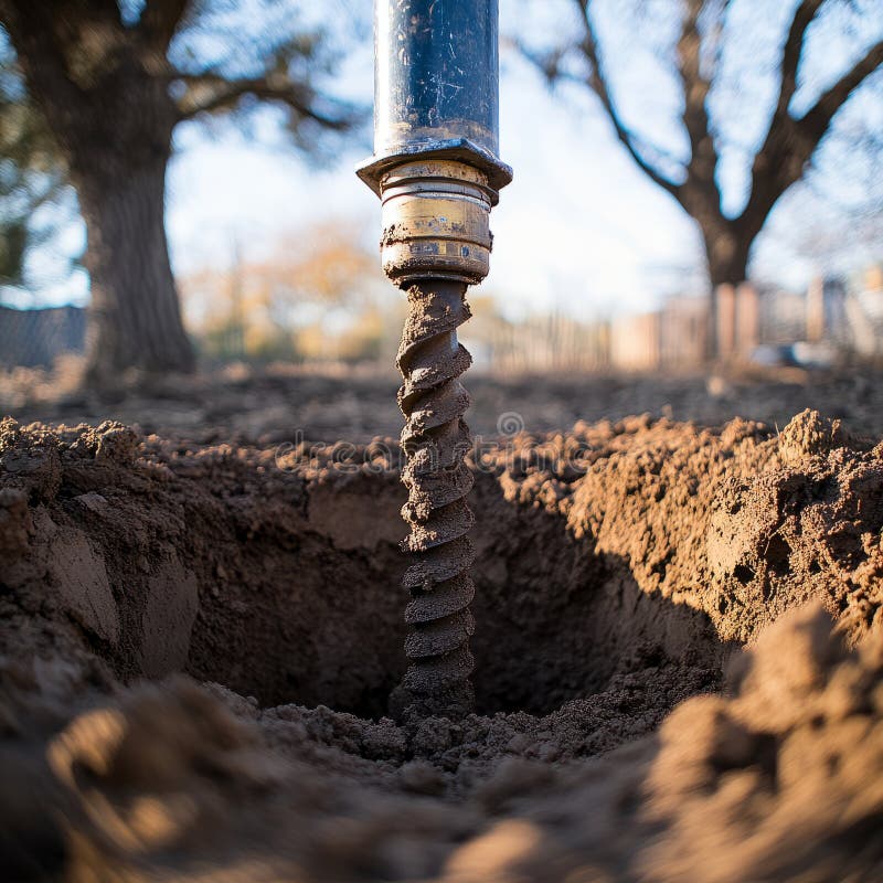 Auger Drilling into the Soil in an Outdoor Construction Site. Stock ...