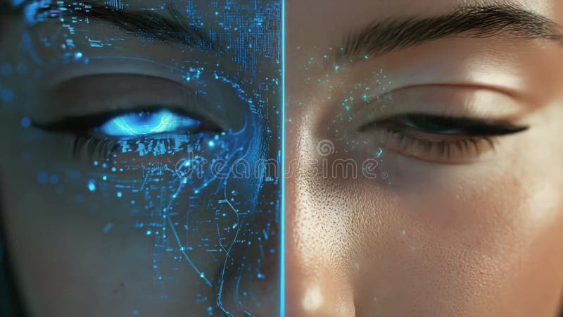Augmented Face Shows a Digital Overlay Scanning Skin Tones. Neon ...