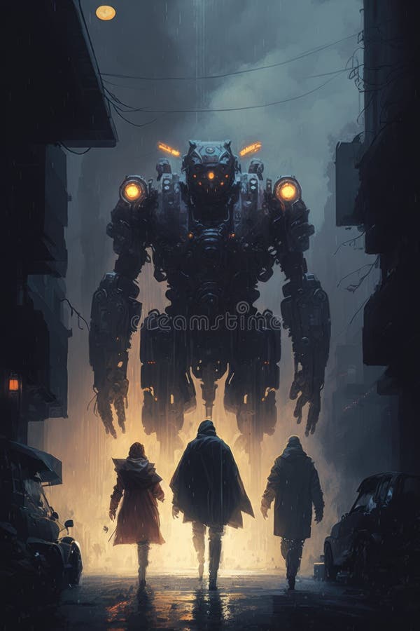 Augmented Humans Facing Machine Monsters Digital Art Poster AI ...