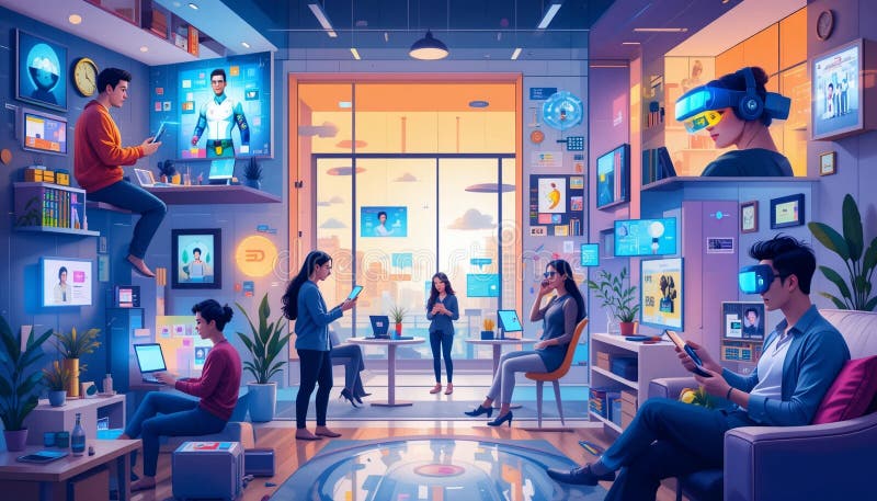 Augmented Learning: Classroom of Tomorrow Stock Illustration ...