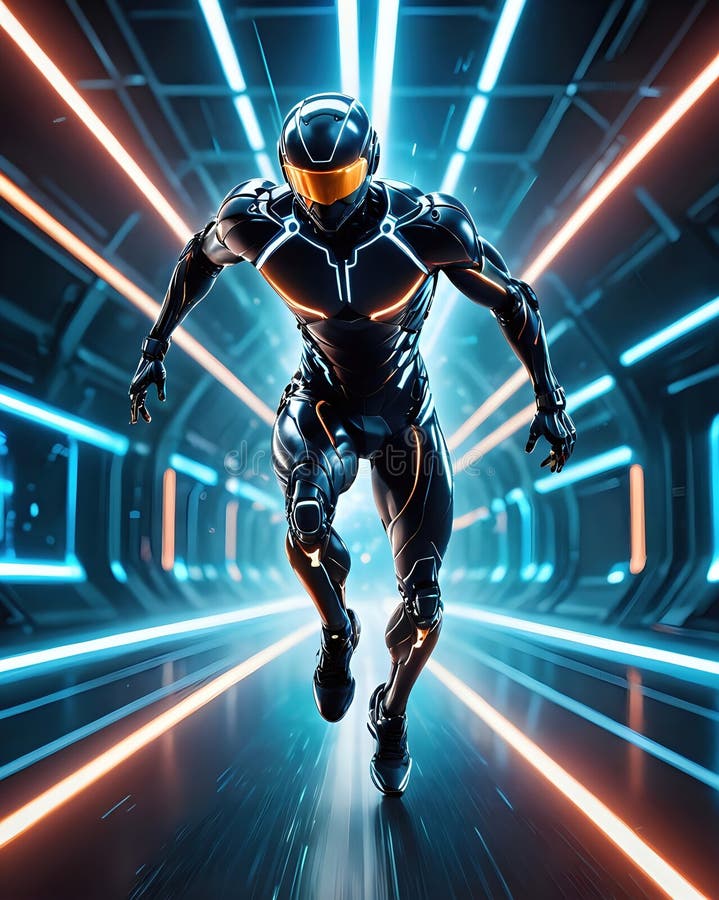 Augmented Pursuit: the Cyborg Runner S Final Dash Stock Illustration ...